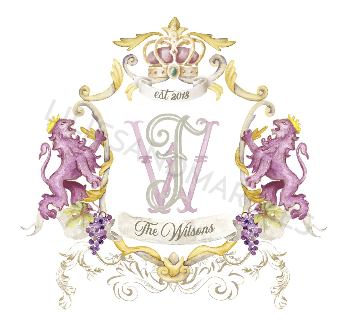 Custom Watercolor Wedding Crests | Watercolor Wedding Maps | Custom ...