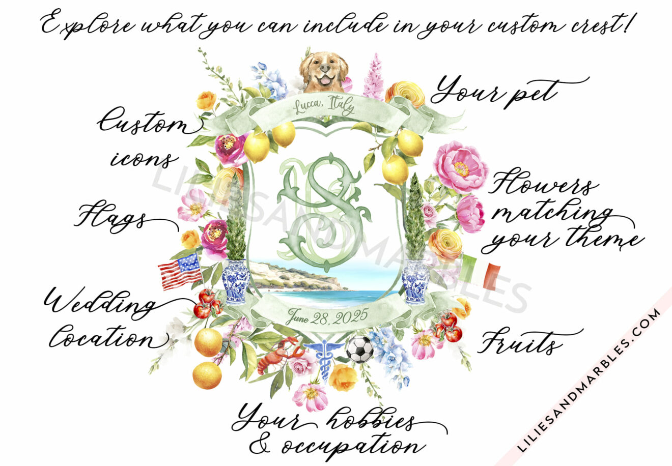 Custom Watercolor Wedding Crest -